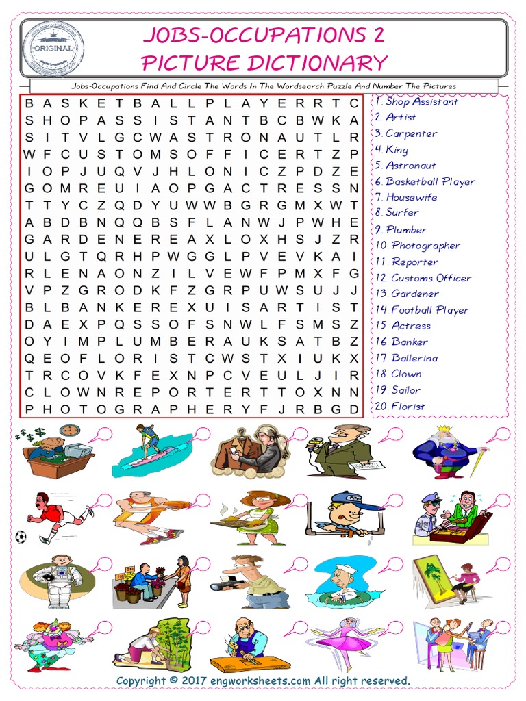 Jobs-Occupations Find and Circle The Words in The Wordsearch Puzzle and ...