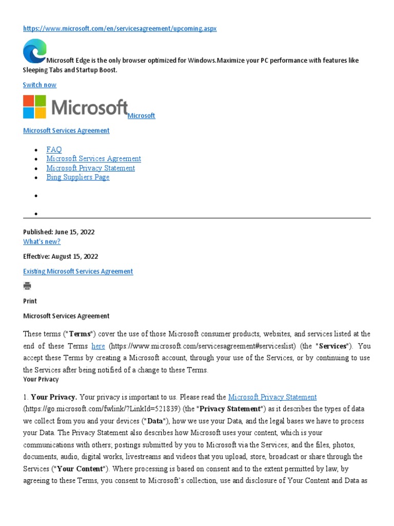 Microsoft Services Agreement | PDF | Payments | Mobile App