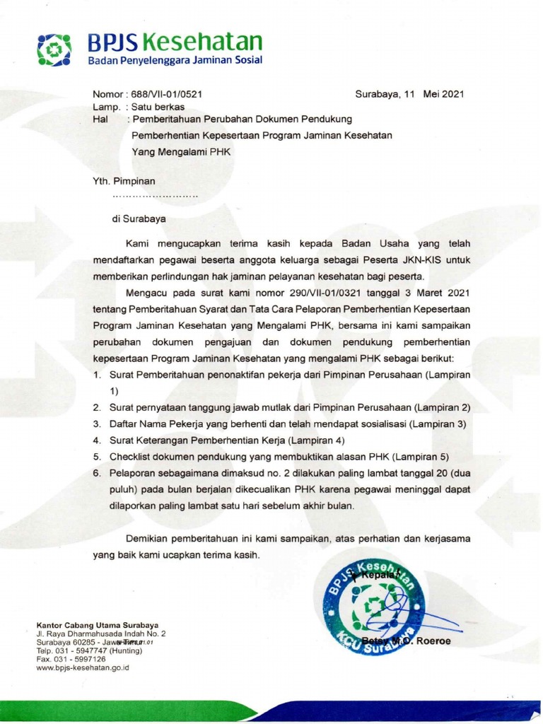 Surat Penonaktifan Tenaga Bpjs Kesehatan | PDF