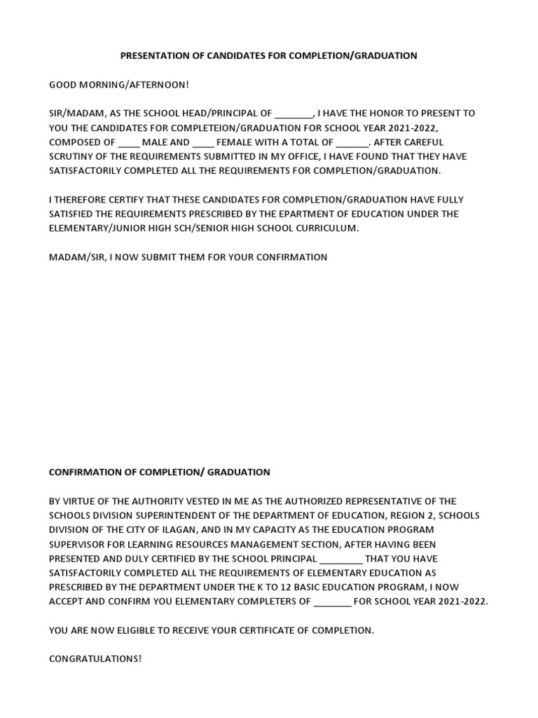 Confirmation of Completion | PDF