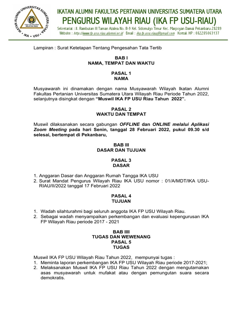 Lampiran SK Tatib Muswil Ika FP Usu Riau | PDF