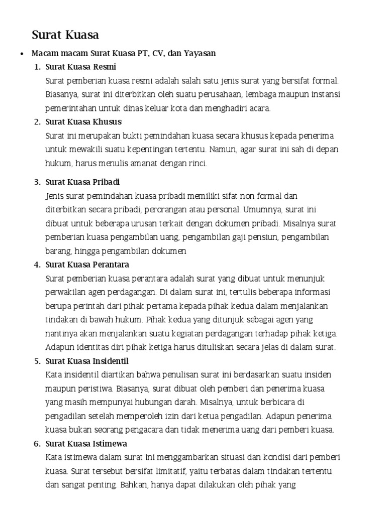 Jenis-jenis Surat Kuasa dan Fungsinya | PDF