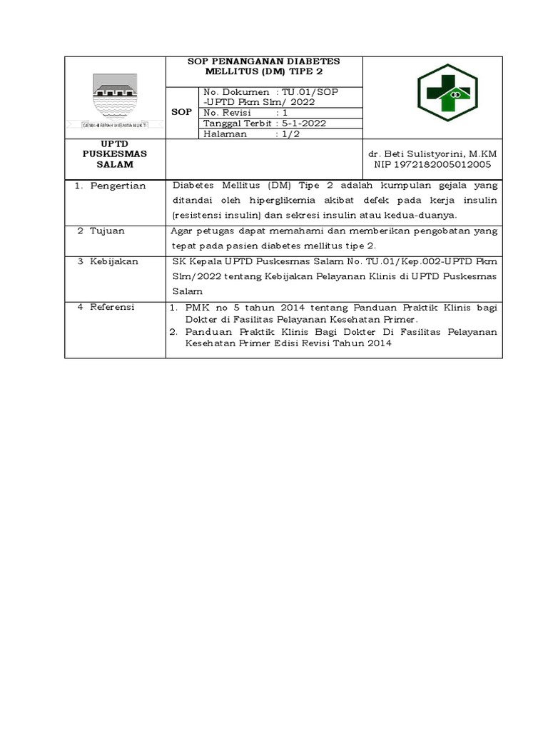 Sop Diabetes Mellitus (DM) Tipe 2 | PDF