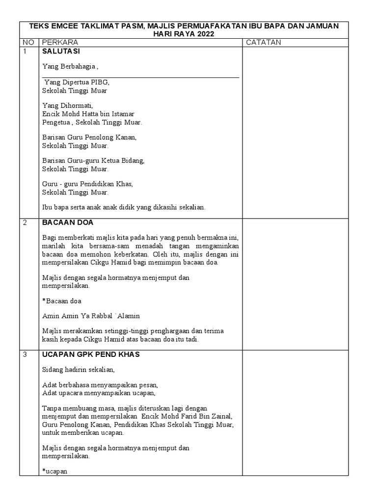 Emcee Taklimat Pasm, Permuafakatan Dan Hari Raya | PDF