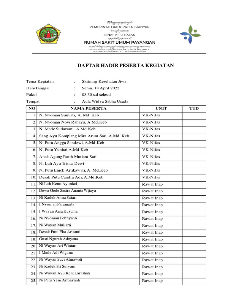 Absensi Kegiatan Dass 21-1 | PDF