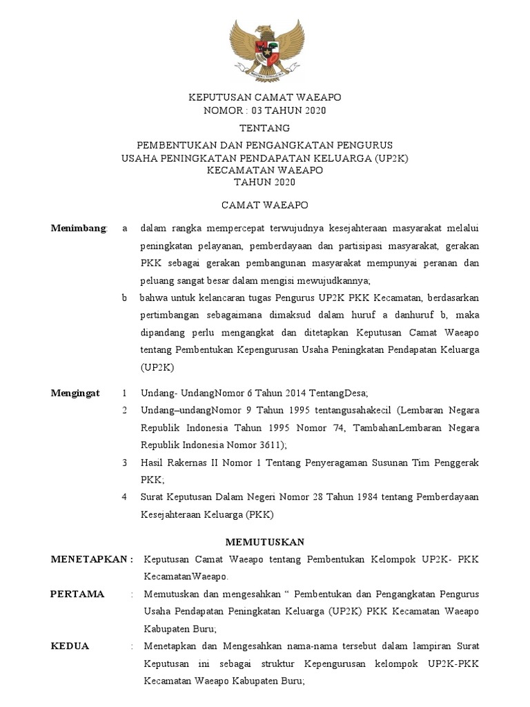 SK Up2k Kecamatan | PDF