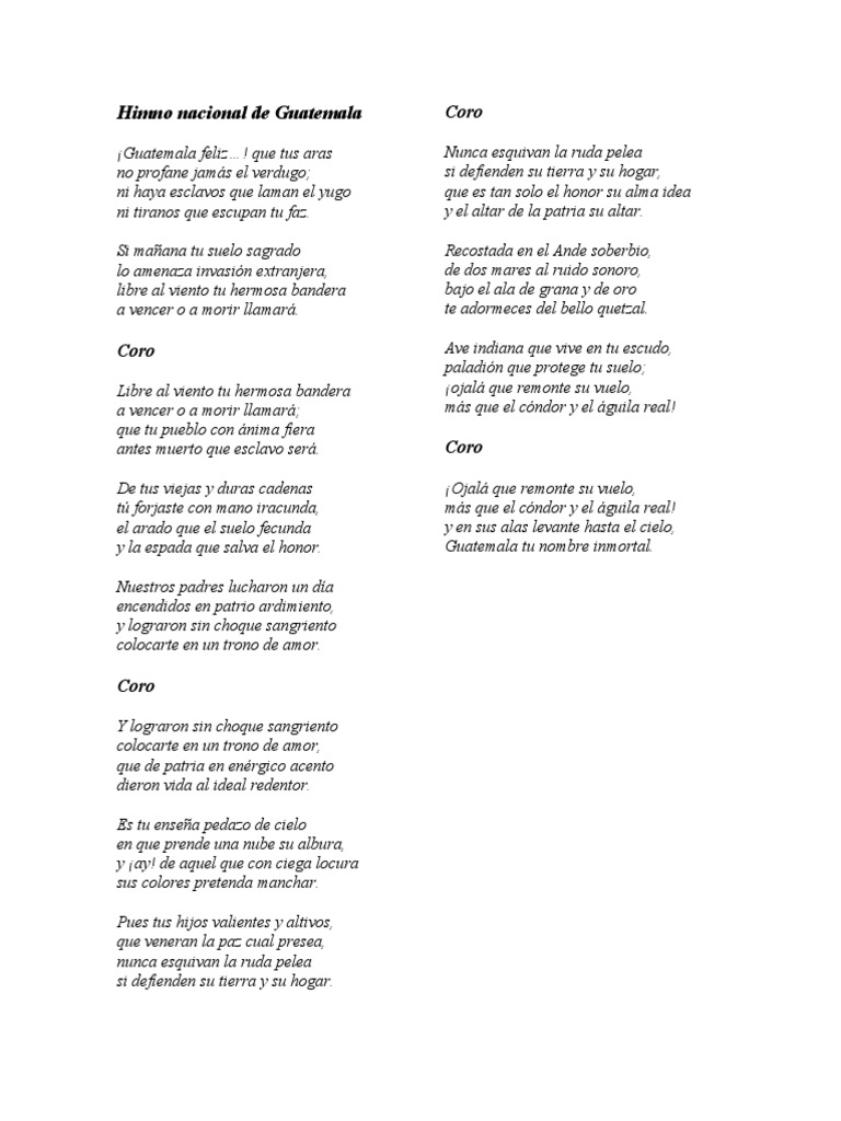 Himno Nacional de Guatemala: Letra Completa | PDF