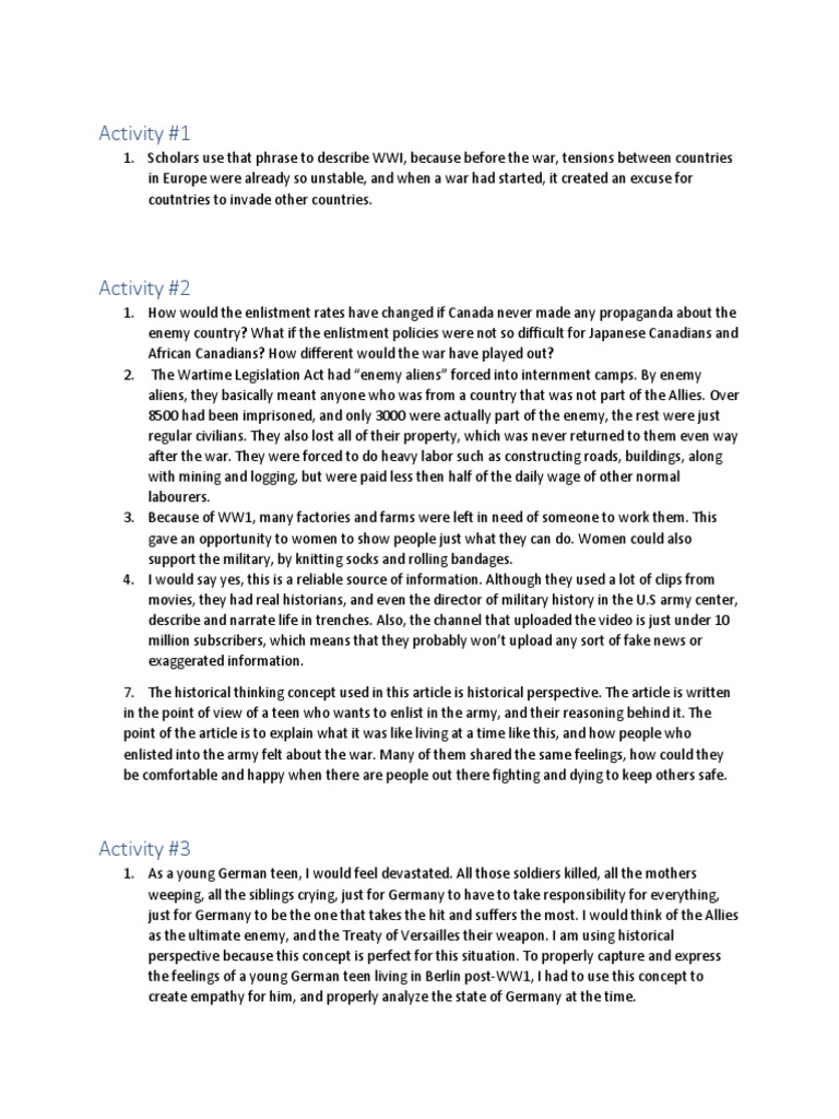 CHC2d-LG#2 (Activity 1-4) Guide 2 | PDF | Treaty Of Versailles | World ...
