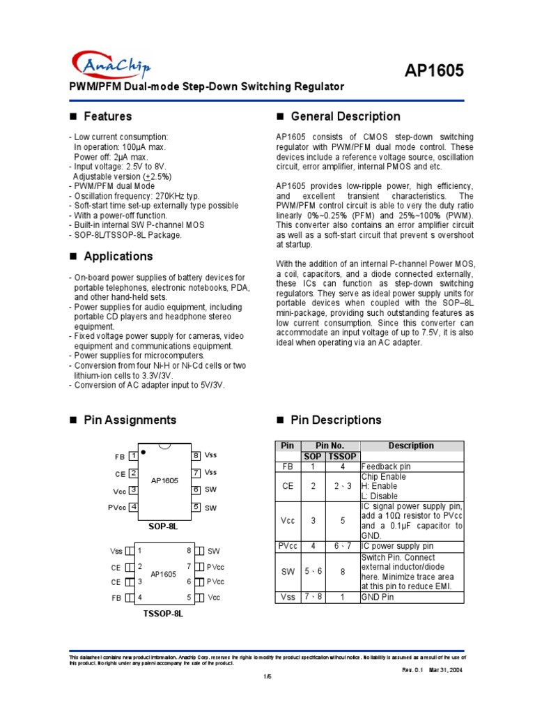 Features General Description: PWM/PFM Dual-Mode Step-Down Switching ...
