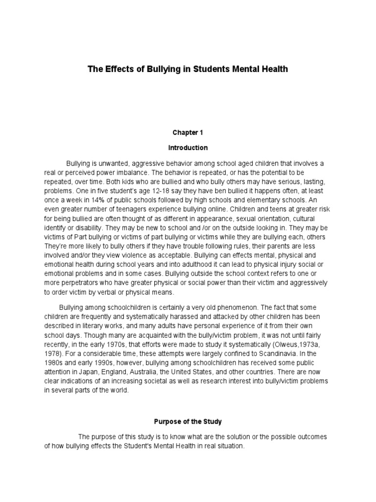 Bullying's Impact on Student Mental Health | PDF | Bullying | Self Esteem