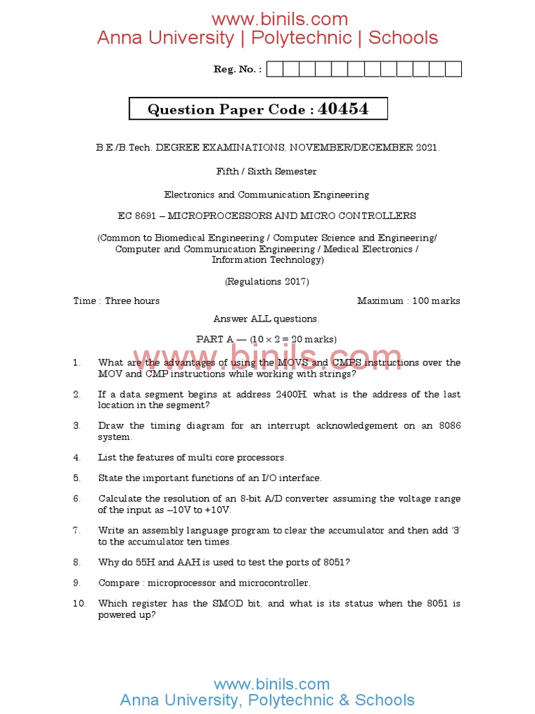 Microprocessors and Microcontrollers Question Paper | PDF ...