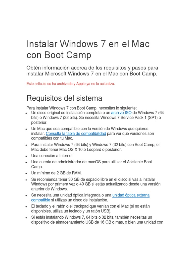 Instalar Windows 7 Bootcamp | PDF | Mac OS | Windows 7