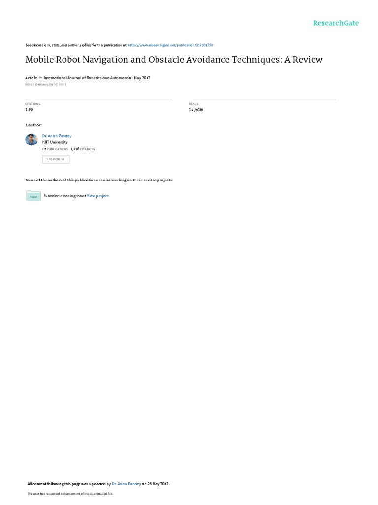Mobile Robot Navigation and Obstacle Avoidance | PDF | Artificial Neural Network | Fuzzy Logic