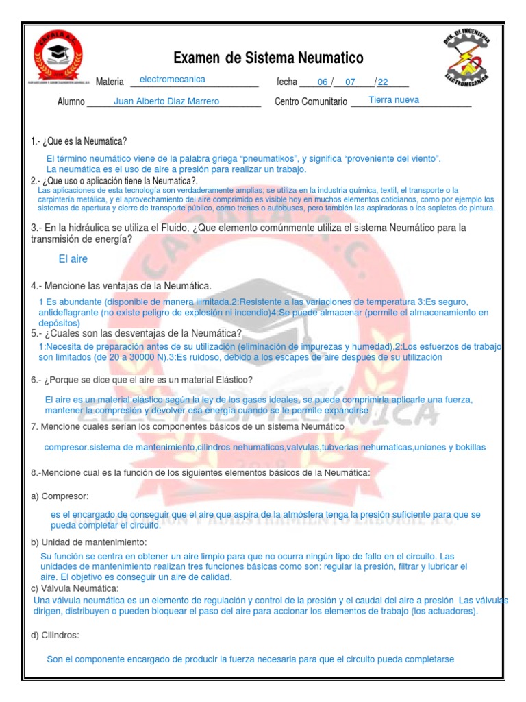Examen de Sistema Neumático | PDF | Presión | Neumática