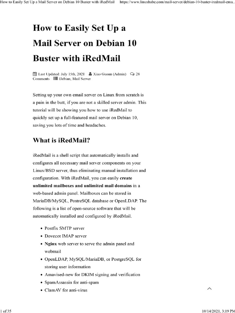 How To Easily Set Up A Mail Server On Debian 10 Buster With iRedMail ...