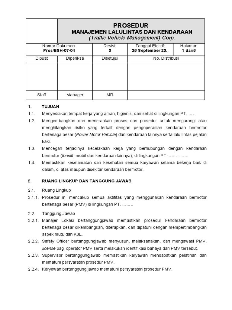 SOP Management Lalulintas Kendaraan Traffic Vehicle Management (SFILE | PDF