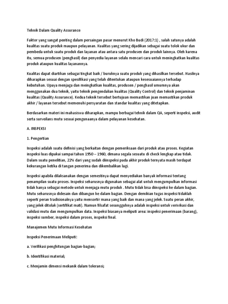 Teknik Quality Assurance dalam Kesehatan | PDF