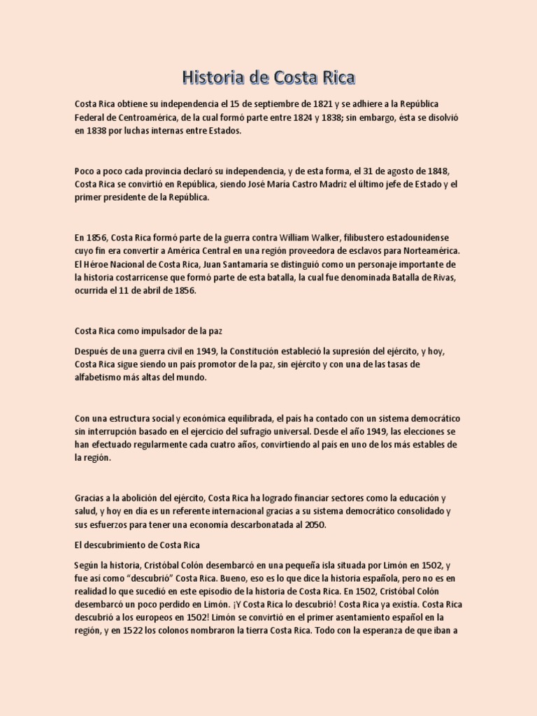 Historia de Costa Rica | PDF | Costa Rica | América del Norte