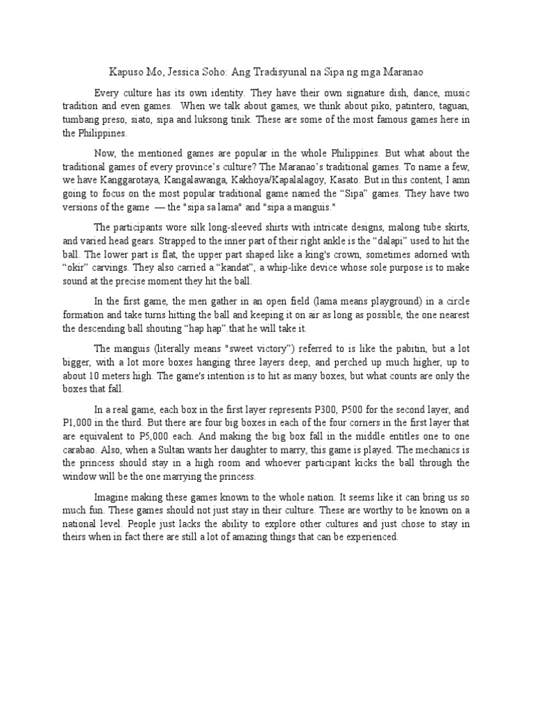 Exploring the Traditional Sipa Games of the Maranao People: Sipa sa ...