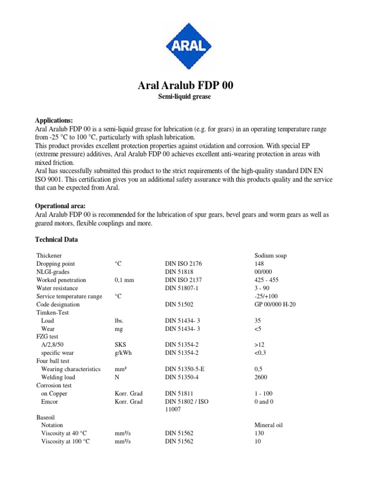 Aral Aralub FDP 00: Semi-Liquid Grease | PDF | Applied And Interdisciplinary Physics | Materials