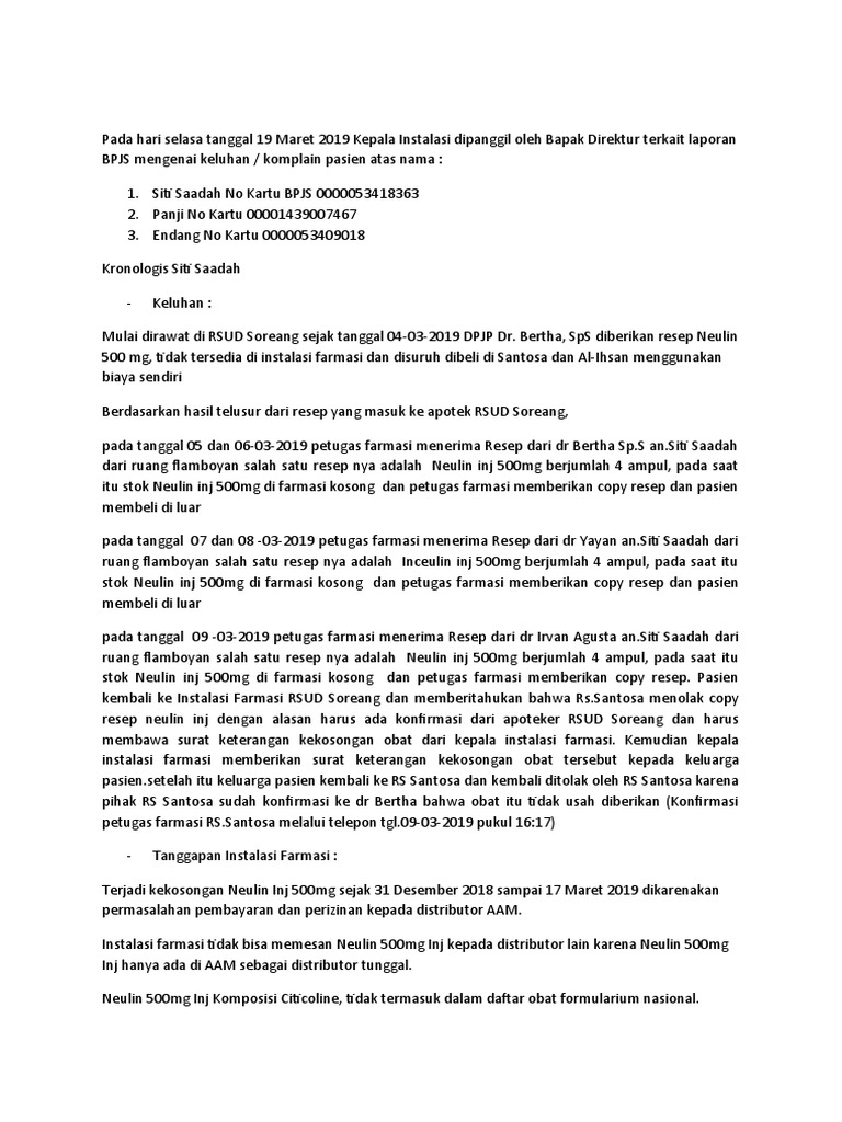 Kronologis Pasien Komplain Bpjs | PDF