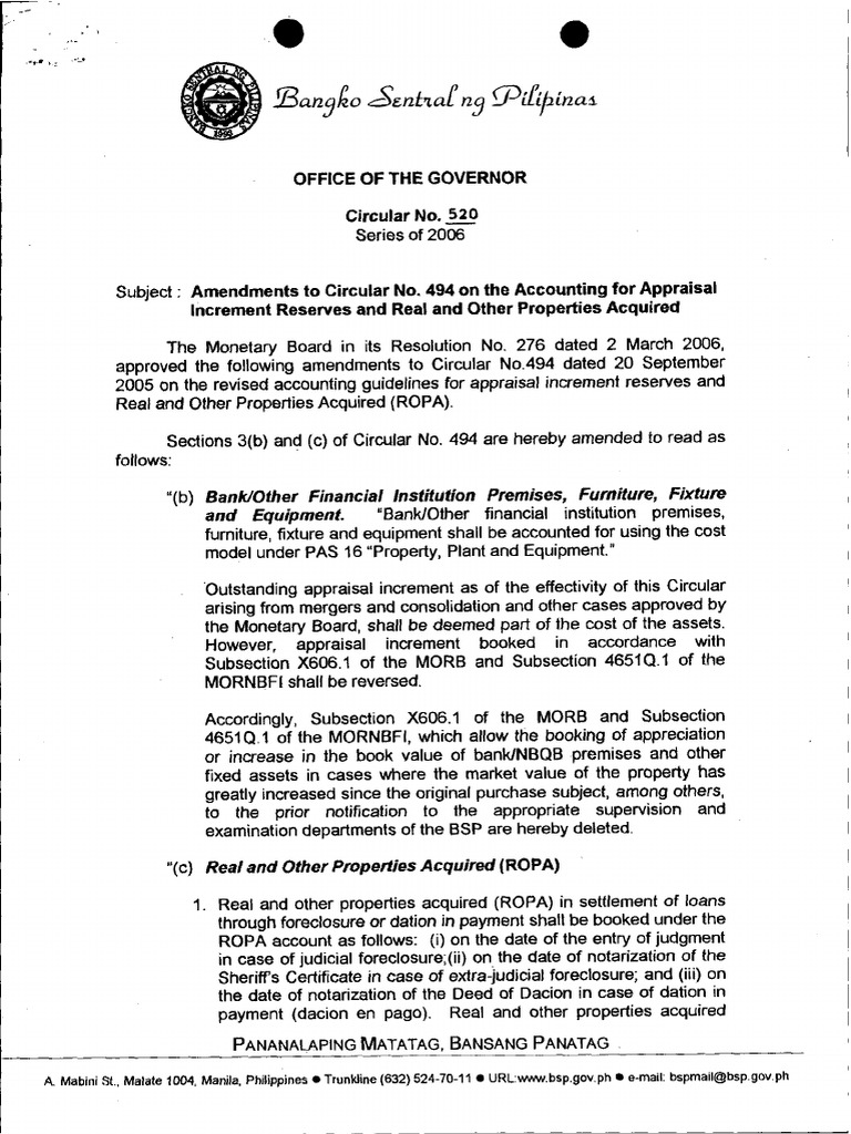 BSP Circular No. 520 | PDF