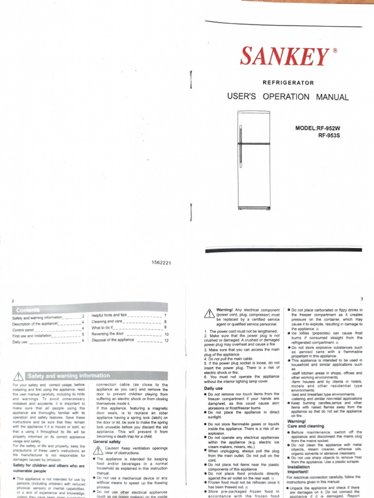 Manual de Nevera Sankey | PDF