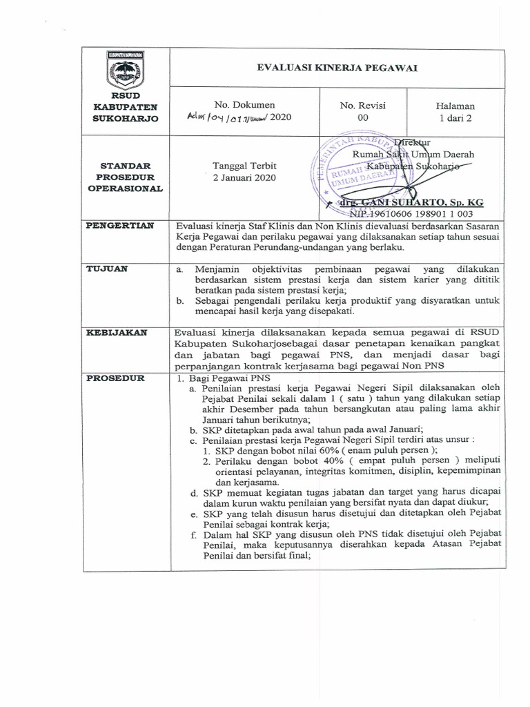 SOP Evaluasi Kinerja Pegawai | PDF