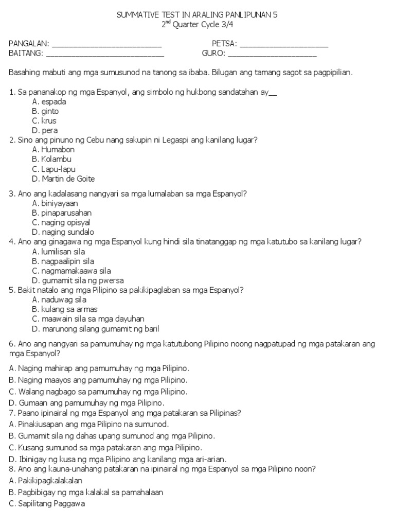 Grade 5 Test Sample. | PDF