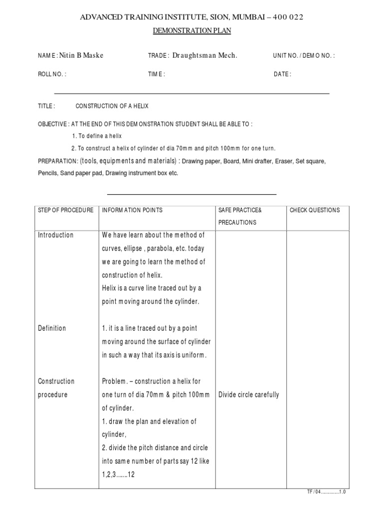 Helix Construction in Engineering Drawing | PDF | Helix | Technical Drawing