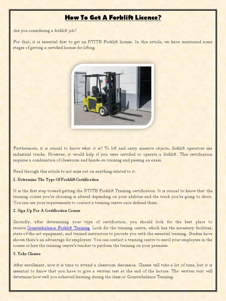 Liye - Info How To Get A Forklift Licence PR | PDF | Forklift | Test ...