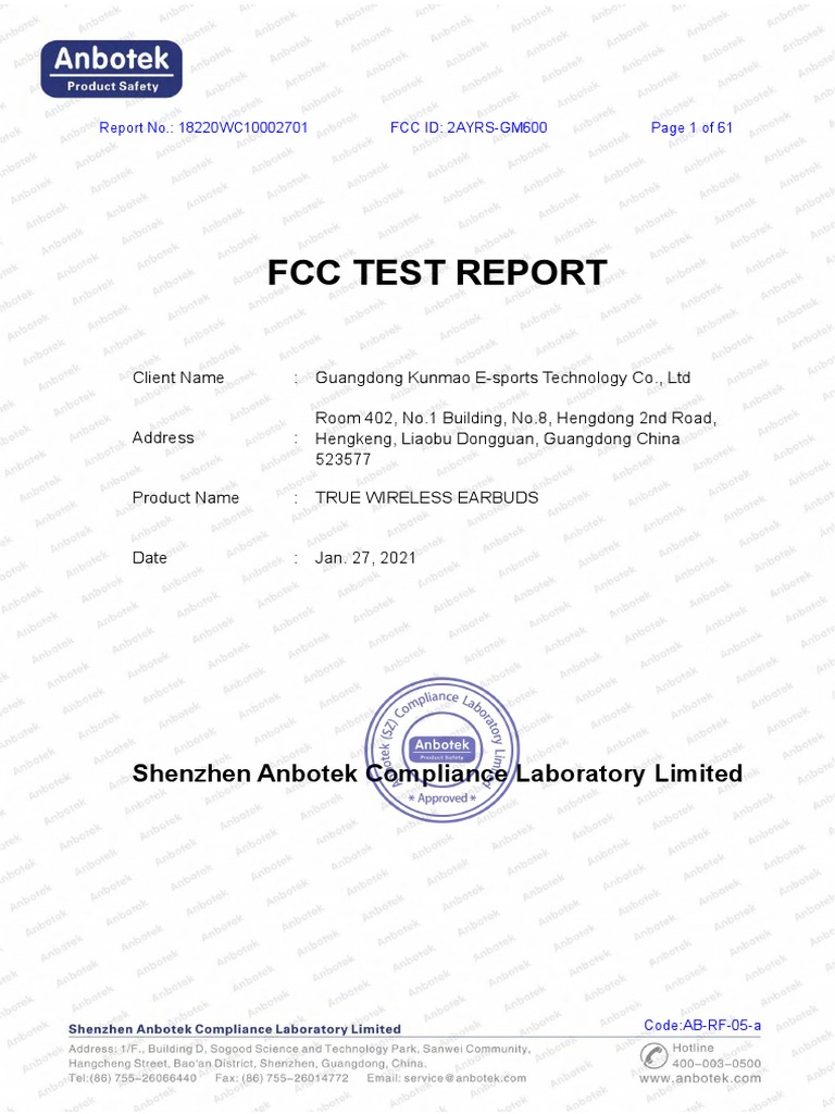 FCC Test Report: Shenzhen Anbotek Compliance Laboratory Limited | PDF ...