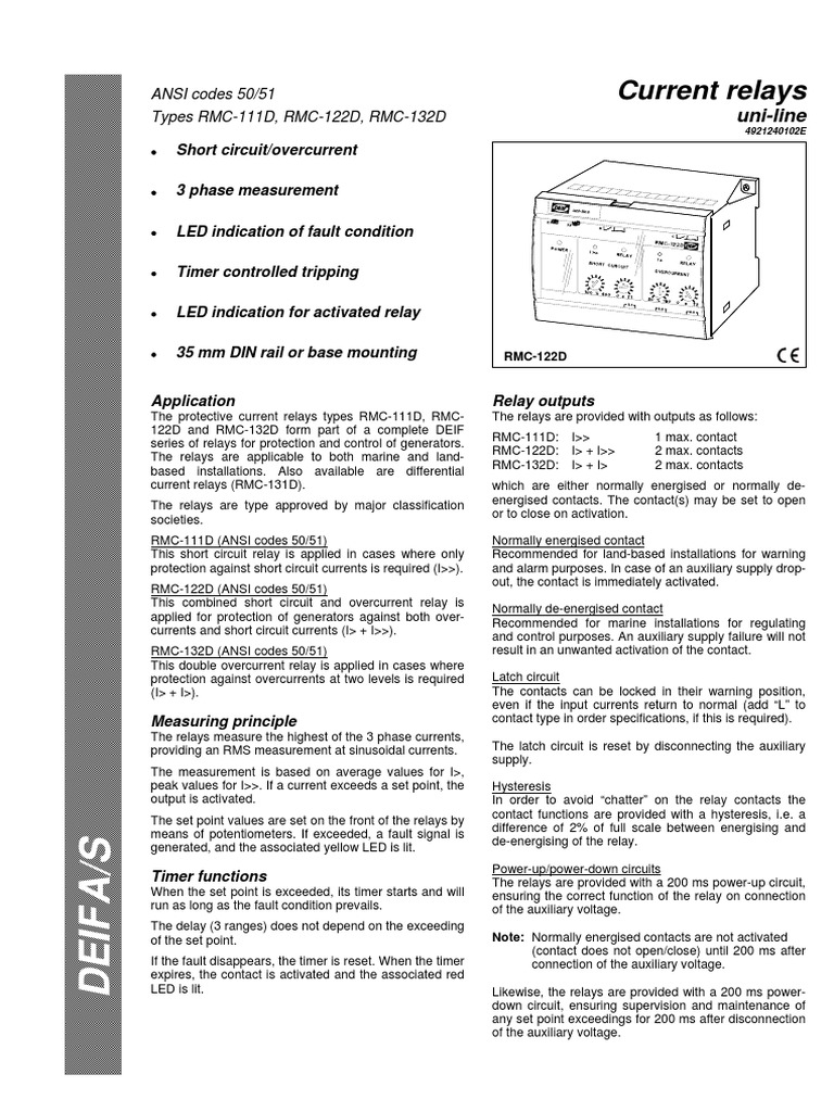 DEIF RMC 122D Datasheet 4921240103 Uk | PDF | Relay | Power Engineering