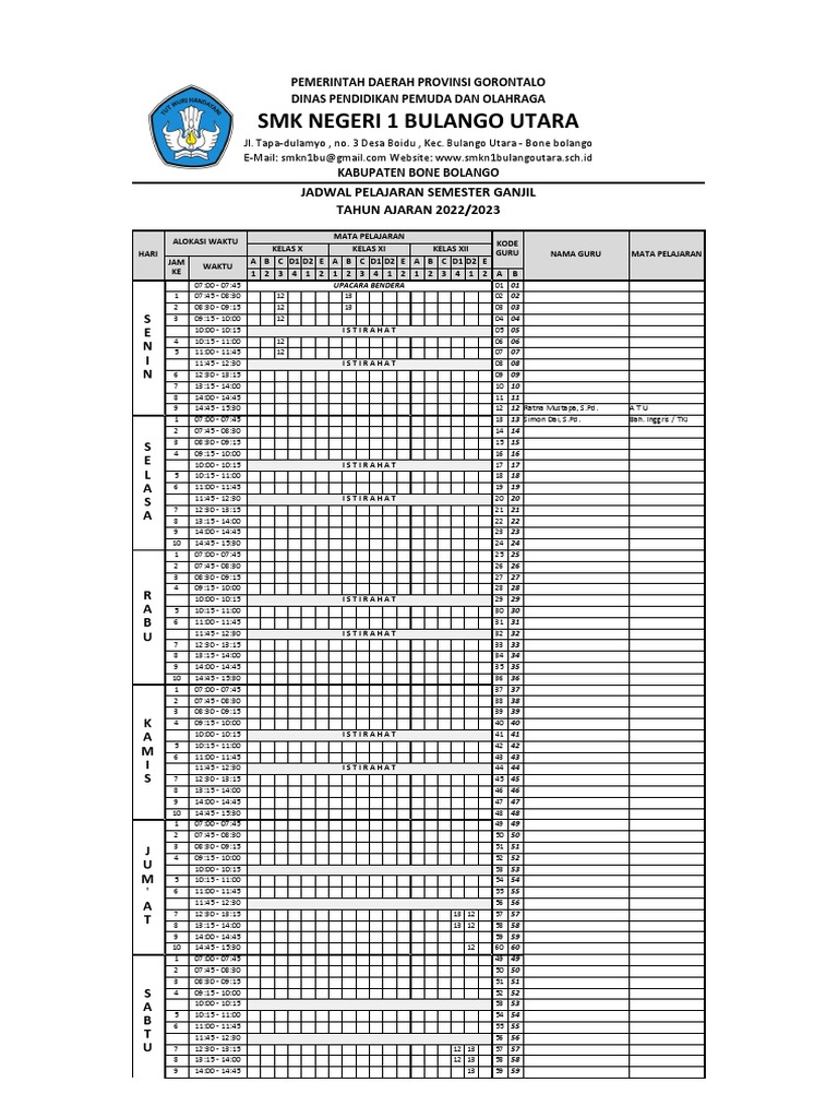Contoh Jadwal Pelajaran SMK Bulango Utara | PDF