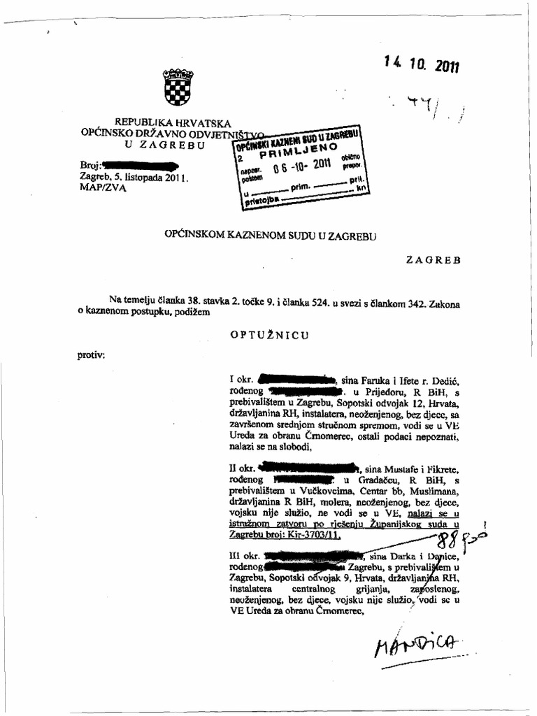 Optuznica - Primjer | PDF