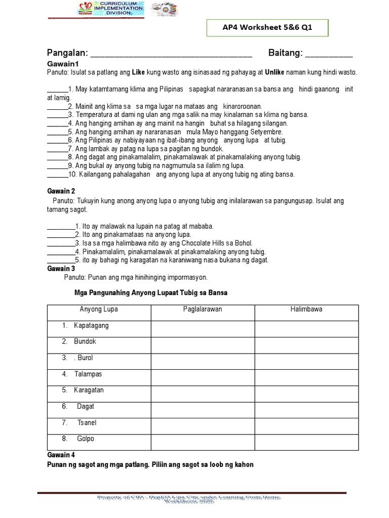 AP 4 Worksheet 5 - 6 Q1 | PDF