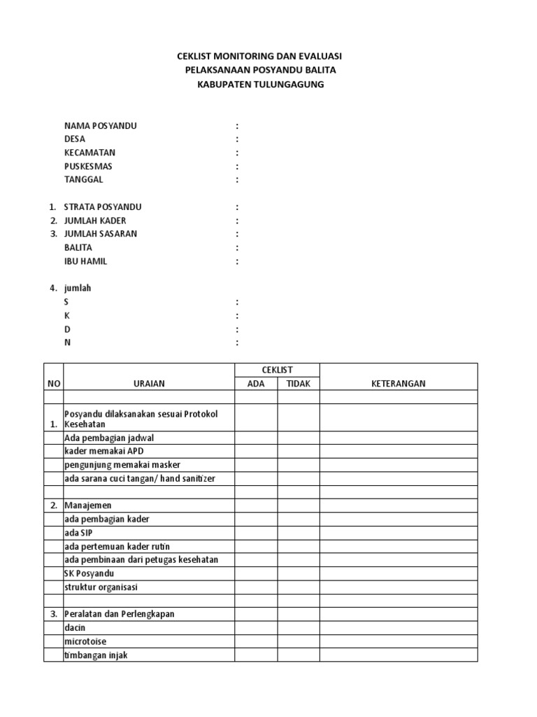 Ceklist Monev Posyandu | PDF