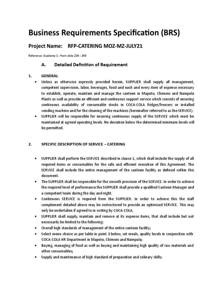 Business Requirements Specification (BRS) - Event 1 | PDF | Kitchen | Meal
