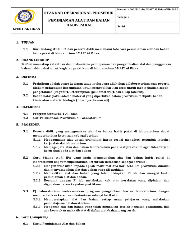 Sop Peminjaman Alat Dan Bahan Lab | PDF