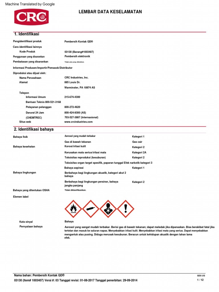 Msds - Contact Cleaner | PDF