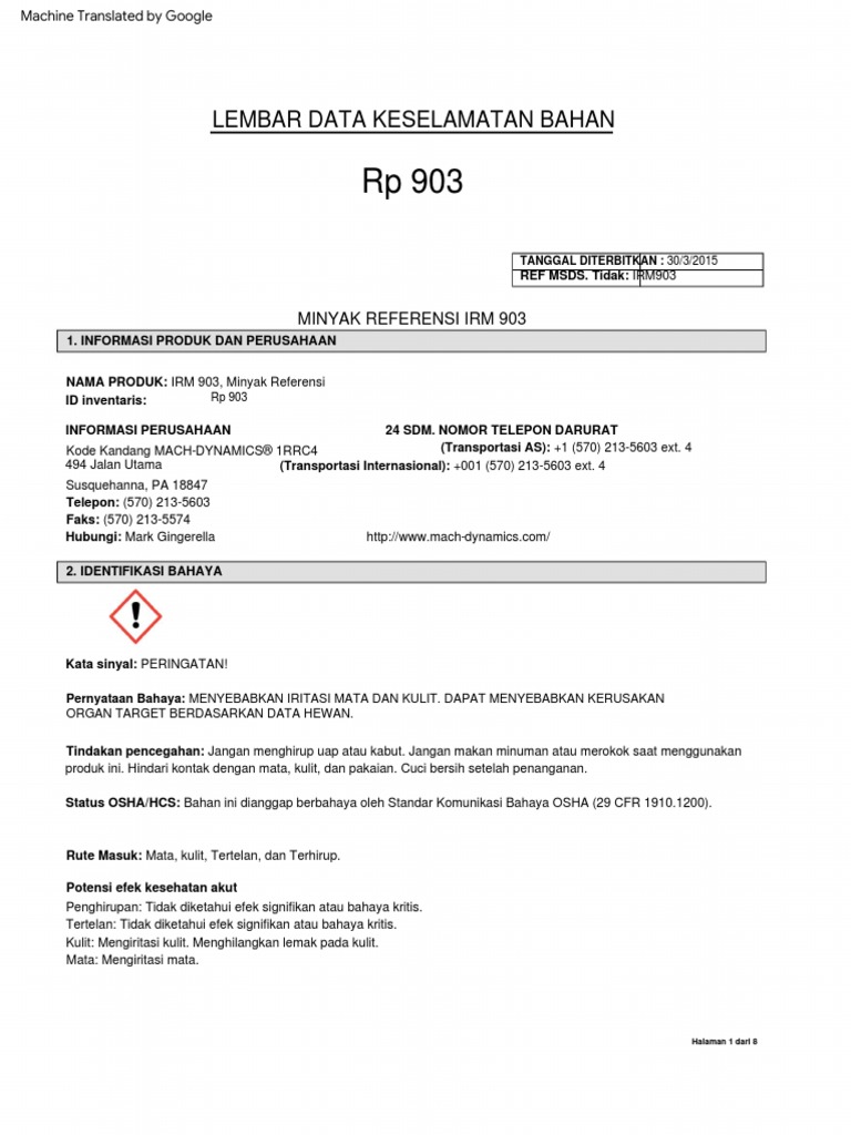 Msds IRM-903 | PDF