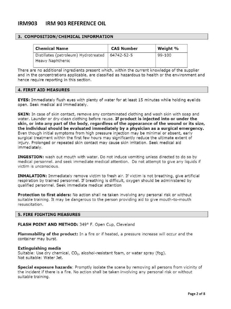 MATERIAL SAFETY DATA SHEET IRM903 IRM 903 REFERENCE OIL - PDF | PDF