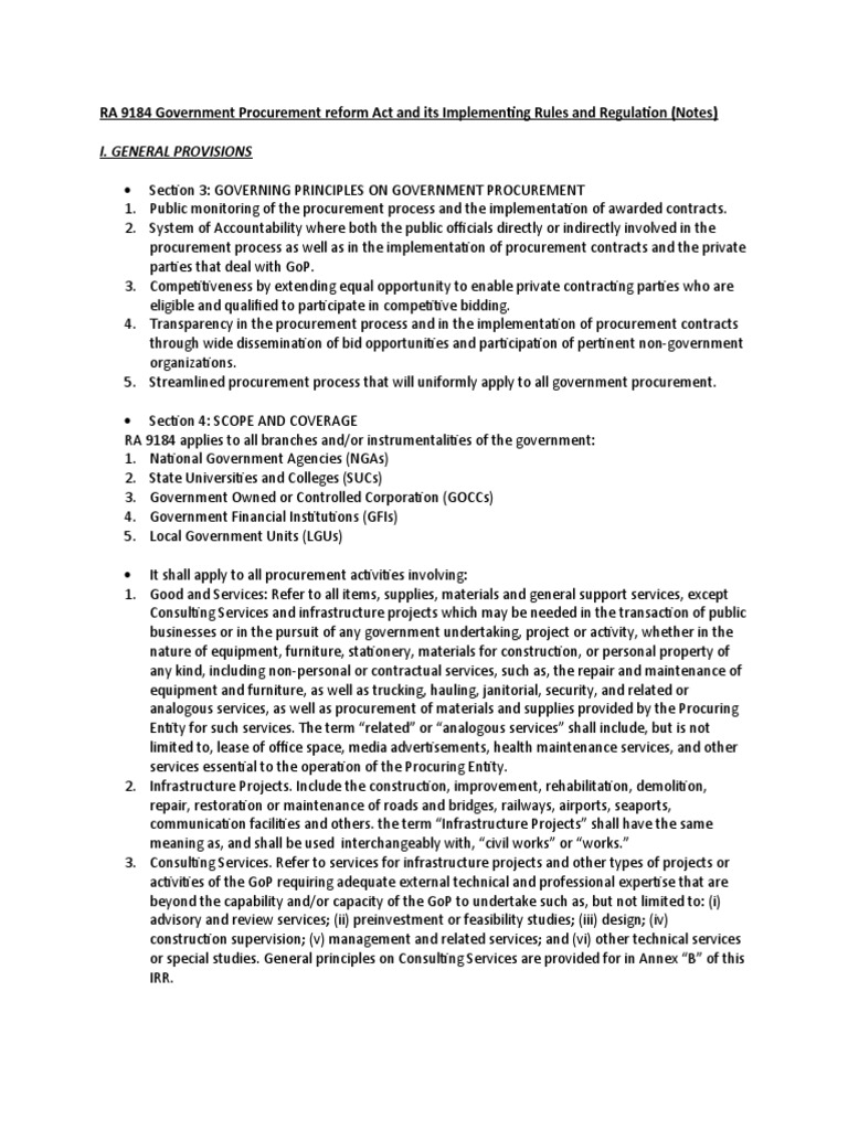 RA 9184 & RA 3019 notes | PDF | Procurement | Infrastructure