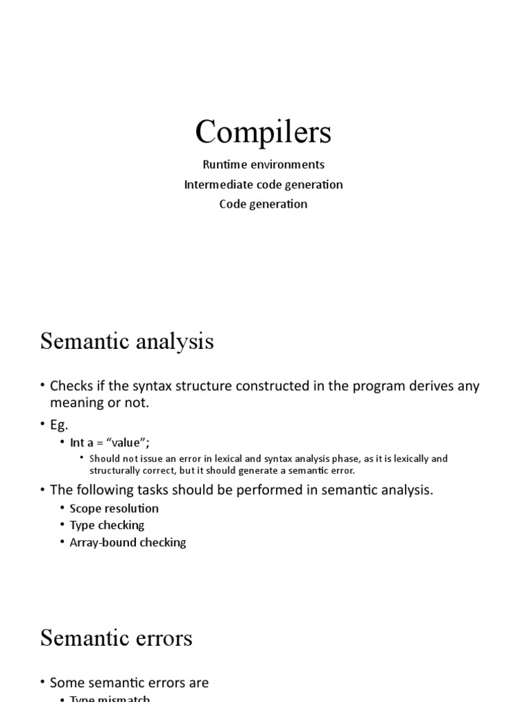 Compilers Runtime Environments Intermediate Code Generation Code Generation Pdf