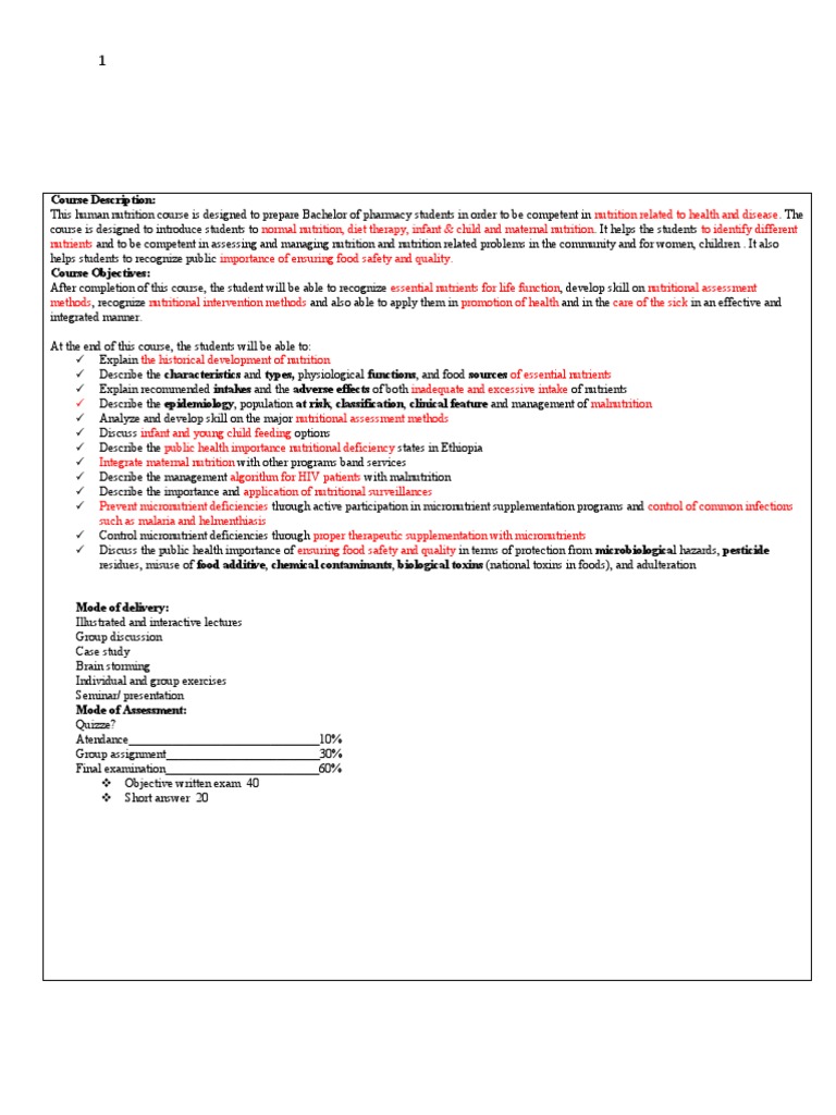 Nutrition Course for Pharmacy Students | PDF | Nutrients | Healthy Diet