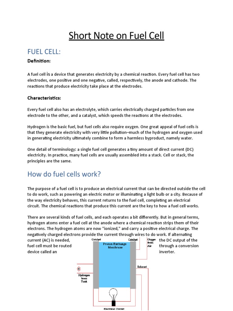 Short Note On Fuel Cell | PDF | Fuel Cell | Anode