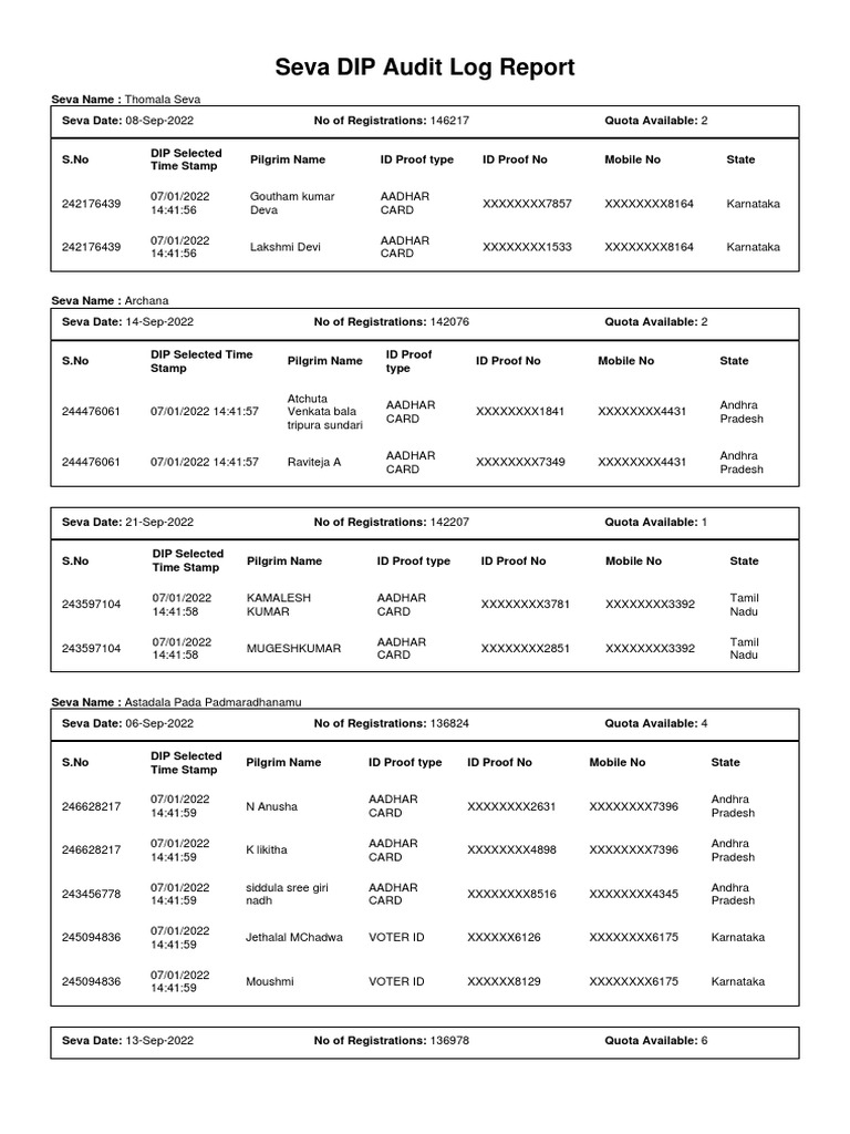 Seva DIP Audit Log Report | PDF