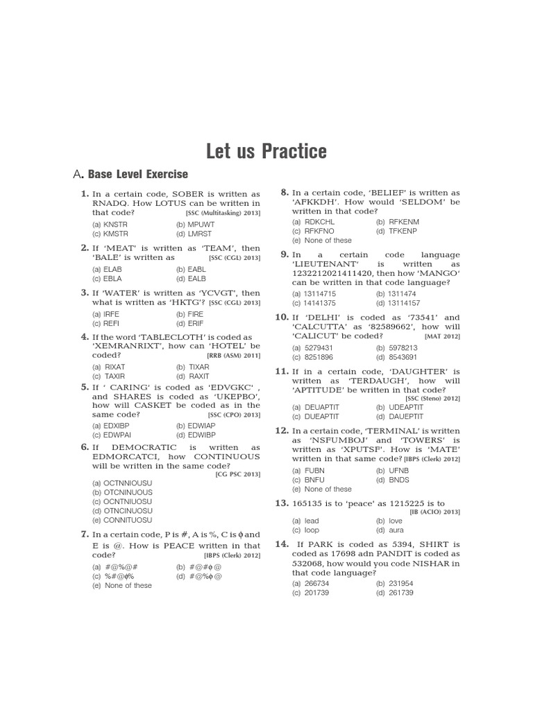 Coding-Decoding Practice Questions | PDF | Linguistics | Cognitive Science