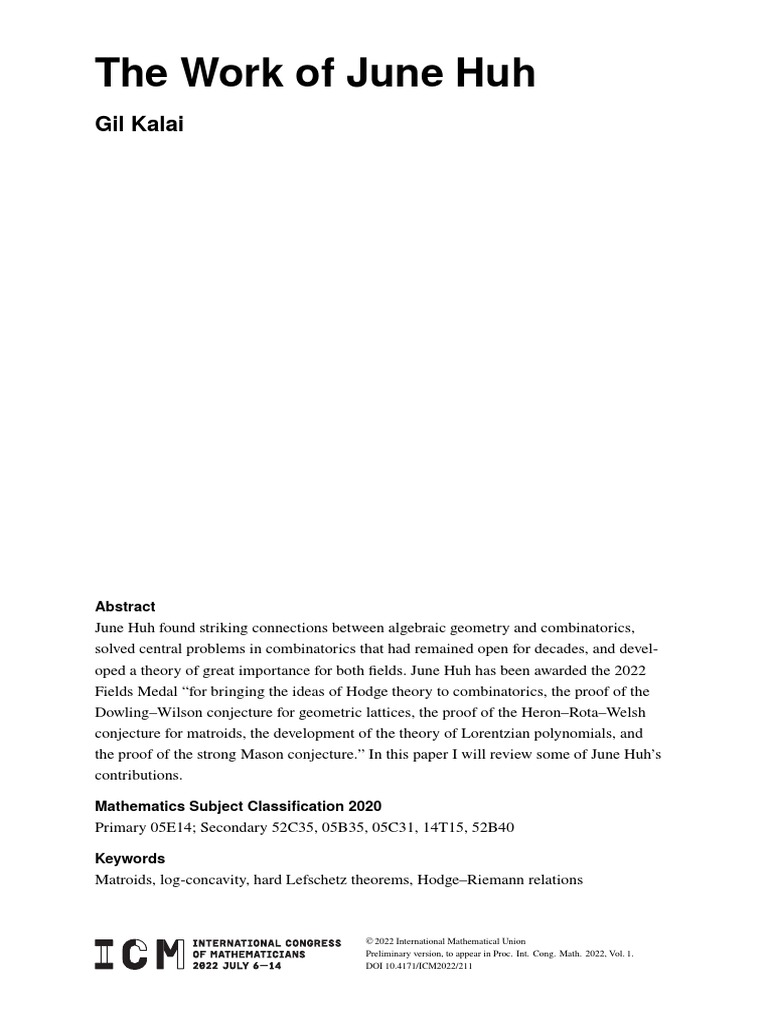 The Work of June Huh: Gil Kalai | Download Free PDF | Combinatorics ...