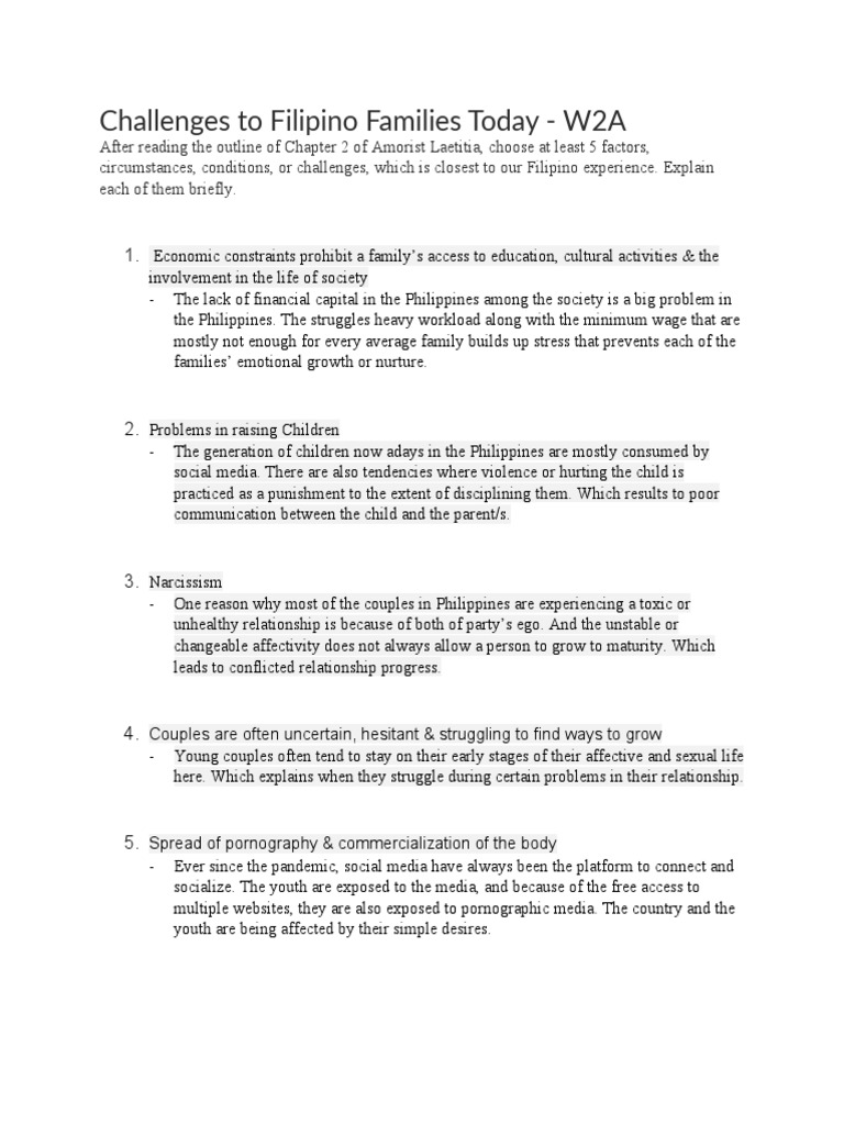 Challenges To Filipino Families Today - W2A | PDF